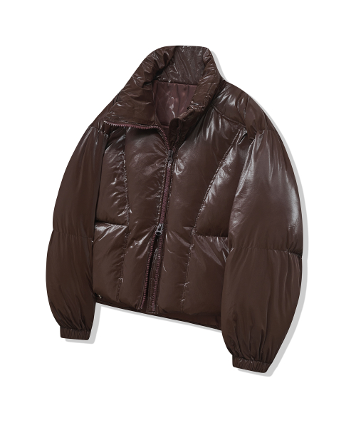 MUSINSA | VIVABROWN 85-VIVA045 Utility Glossy Curved Line Crop Short Padding Brown