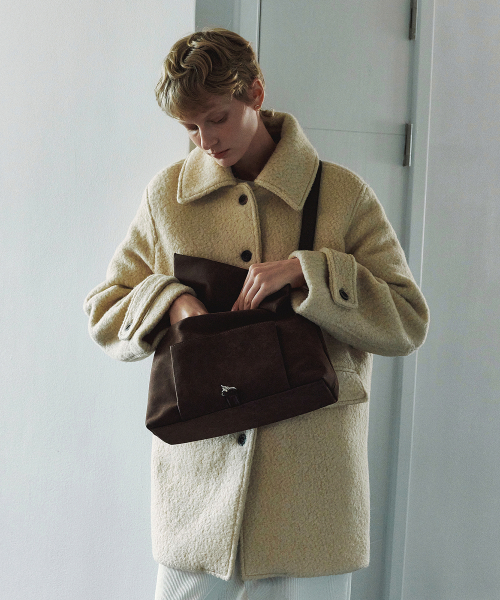 MUSINSA | LOEIL Classic bouclé wool half coat - cream