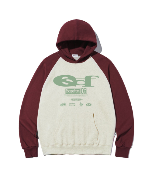 MUSINSA公式 | ESCAPEFROM ESCF Logo Collage Print Raglan Two-tone Hoodie ...