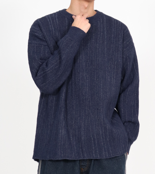 MUSINSA | BUTTON SEOUL Golji Round Hem Cut Knit (Navy)