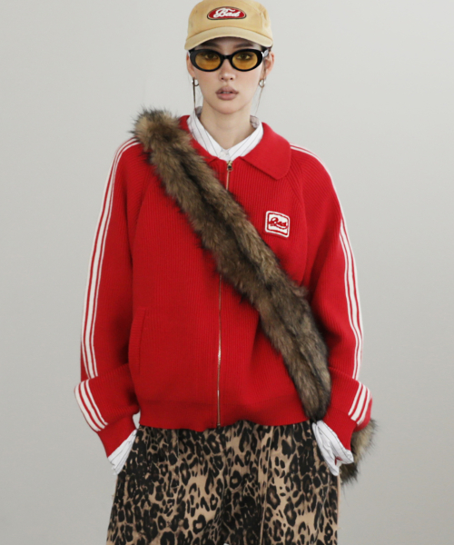 MUSINSA | BADBLOOD Billy Knit Track Zip-Up - Red