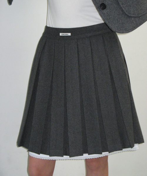 MUSINSA公式 | CRANK Layered Wool Pleated Skirt_Gray