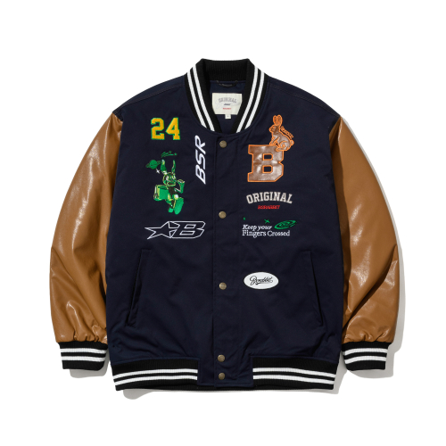 MUSINSA | BSRABBIT Trippy Rabbit Varsity Jacket Navy