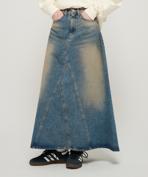 MUSINSA | ROIDESROIS Maxim Denim Snow Washing Long Skirt (Washed Blue)