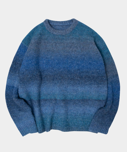 MUSINSA | BLACK MOMENT Gradient overfit pullover round knit sweatshirt [blue]
