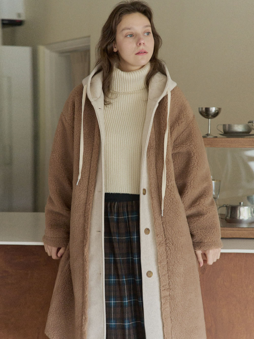 MUSINSA | AVANT-G Buckle Padding Hood Long Jumper - CAMEL