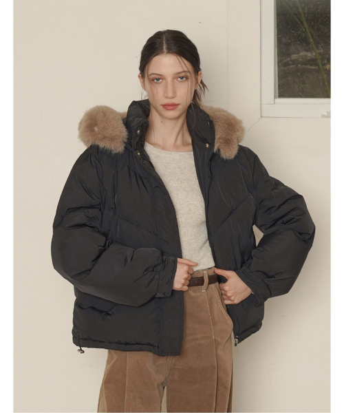 MUSINSA | WISHED Hooded Fur String Padding Jumper (WIBDJP019)