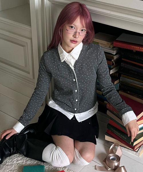 MUSINSA | FANCY CLUB Frill Shirt Layered Cardigan (DOT)_F24ZB066