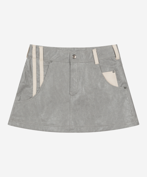 프라블럼올웨이즈(PROBLEMALLWAYS) Baseball Line Leather Mini Skirt Gray - 사이즈 ...
