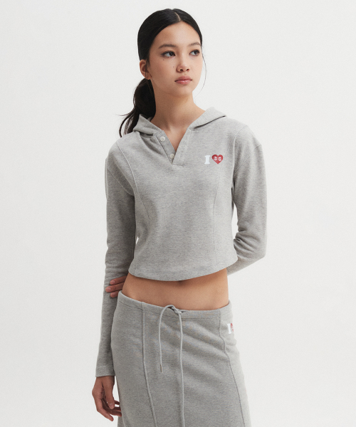 MUSINSA | DNSR WOMEN I Love Crop Hoodie Gray