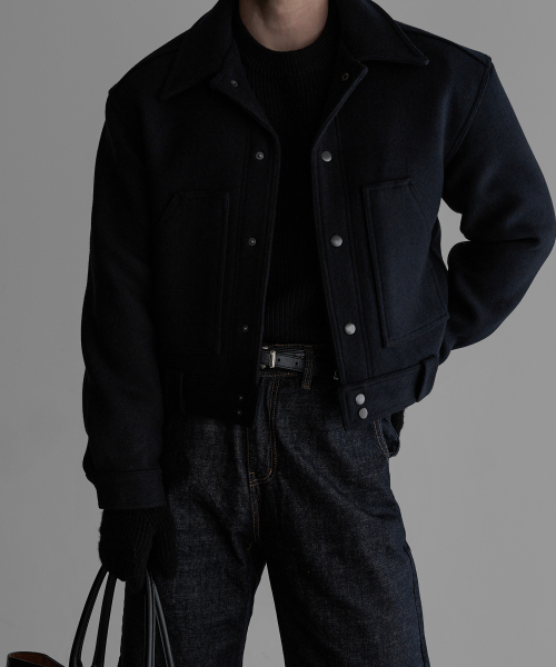MUSINSA | BOWLOW PRODUCT Our Crop Open Collar Jacket [Navy]