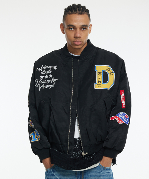MUSINSA | DOUBLE JD Baseball MA-1 Flight Jacket (Black)