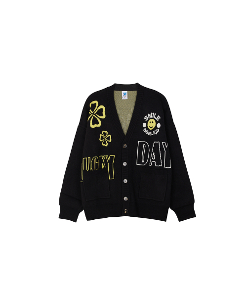 MUSINSA | DOUBLE JD Clover Good Luck Cardigan (Black)