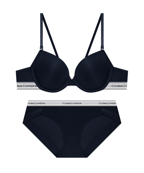 MUSINSA | CODESCOMBINE INNERWEAR Double Line Basic Bra Panty Set_Deep Navy