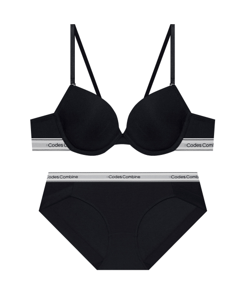 MUSINSA | CODESCOMBINE INNERWEAR Double Line Basic Bra Panty Set_Black