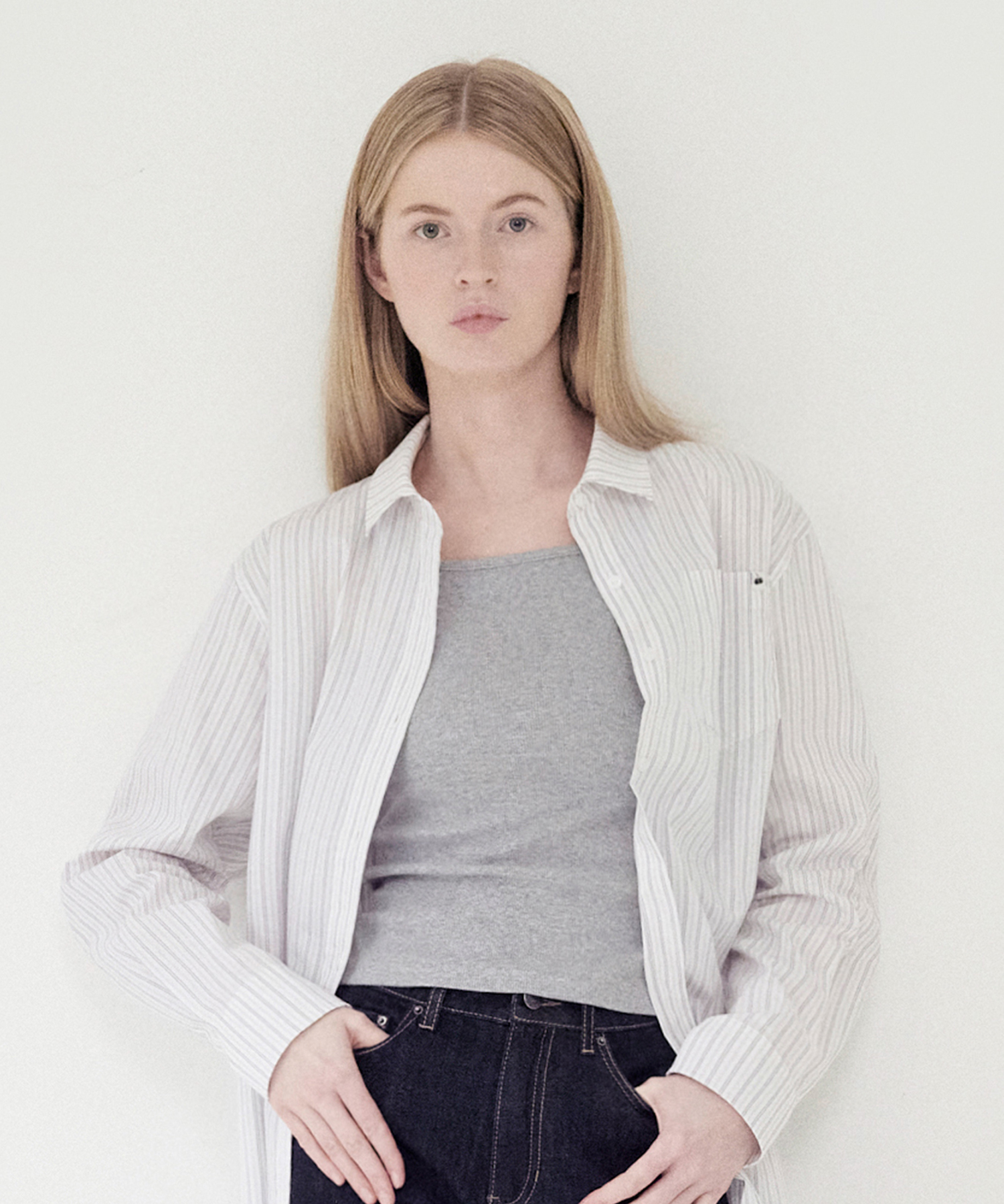 Kirsh Plain 條紋寬版襯衫 (白色) (Creatrip)