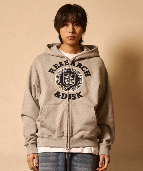MUSINSA | FDR Research Signet Applique Hood Zip-Up M.Gray