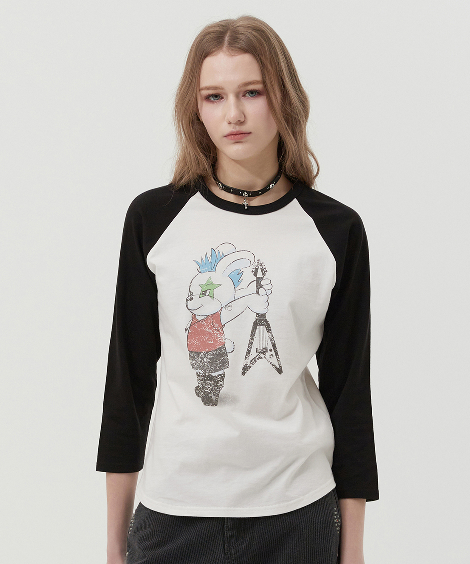 Kirsh 搖滾兔子七分袖T恤 (白色) (Creatrip)