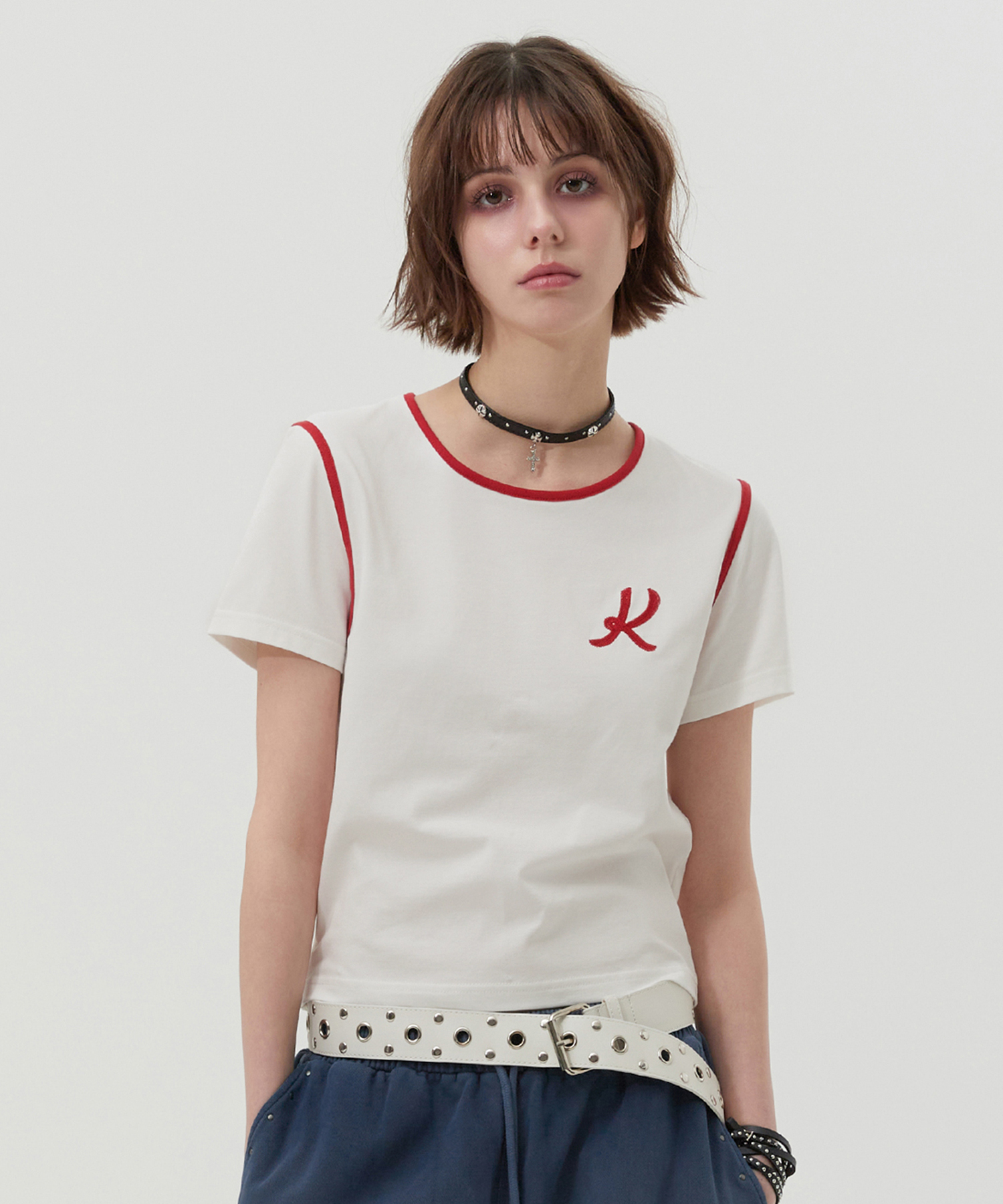 Kirsh 圖案拼接圓領T恤 (白色) (Creatrip)