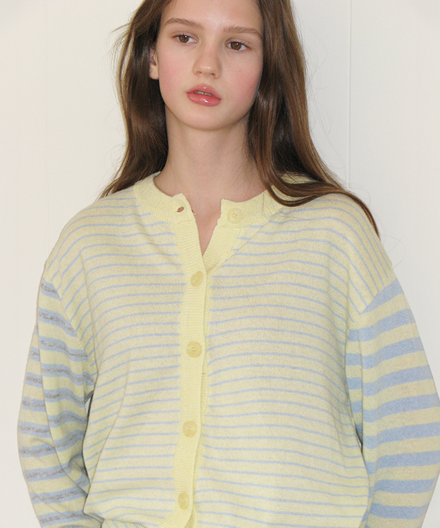 RONRON TRIPLE STRIPE HARMONY KNIT CARDIGAN SKY YELLOW (Creatrip)