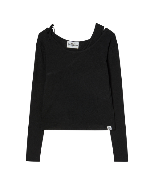 MUSINSA | THE GREEN LAB Layered Shoulder String Knit [Black]