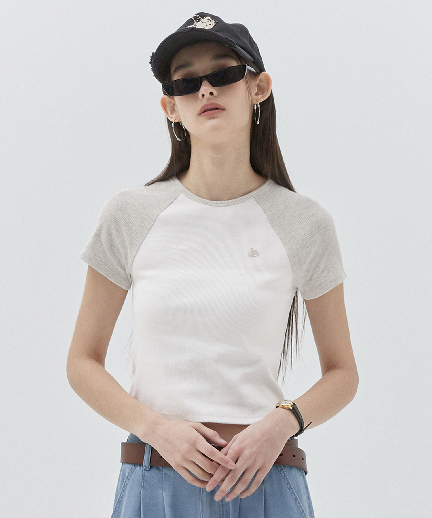 Kirsh Plain 拼色短版上衣（麻灰） (Creatrip)