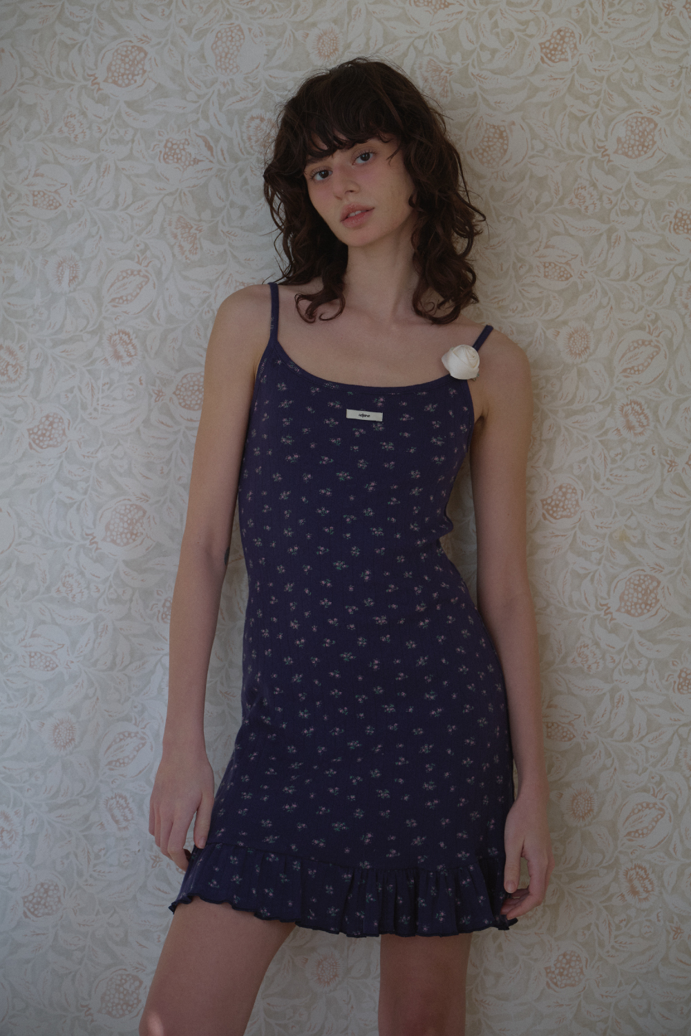 leterie FLOWER FRILL DRESS_NAVY (Creatrip)