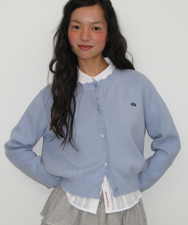 RONRON SCALLOP LINED BASIC KNIT CARDIGAN SOFT BLUE (Creatrip)