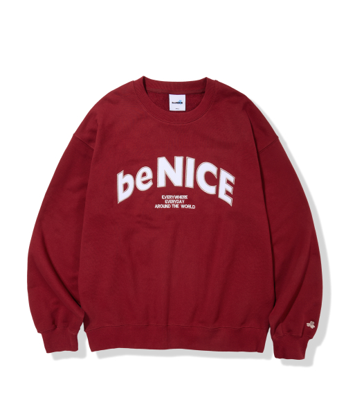 비나이스(BENICE) 아플리케 아치 로고 스웨트 셔츠_BURGUNDY - 사이즈 & 후기 | 무신사