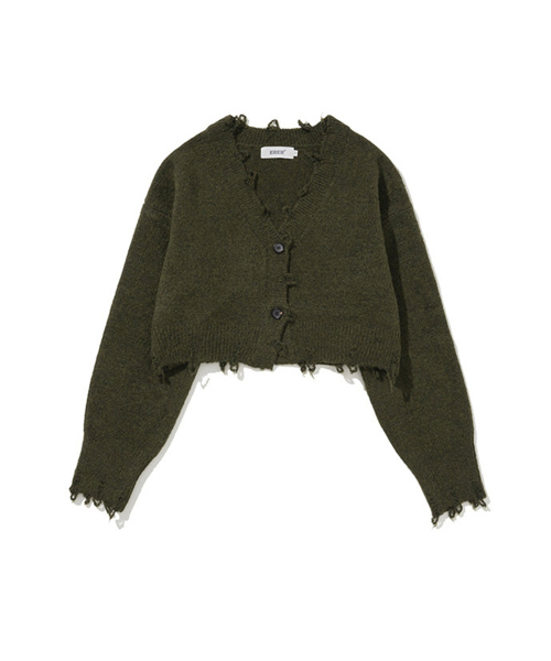 에르에르(ERER) Frayed Edge Cropped Cardigan Khaki - 사이즈 & 후기 | 무신사