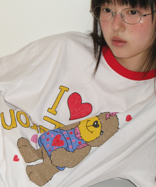 론론(RONRON) I RR BEAR CRACK OVER FIT T SHIRT WHITE RED - 사이즈 & 후기 | 무신사