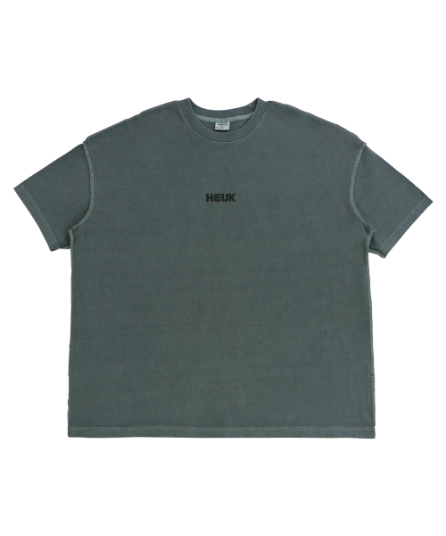 흑웨어(HEUK WEAR) HEUK 피그먼트 백로고 세미오버핏 반팔(카키) - 사이즈 & 후기 | 무신사
