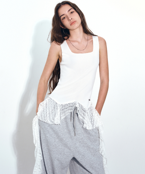 닉앤니콜(NICK&NICOLE) LACE SQUARE SLEEVELESS TOP_IVORY - 사이즈 & 후기 | 무신사