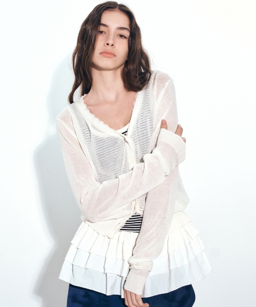 닉앤니콜(NICK&NICOLE) LACE SEE-THROUGH CARDIGAN_IVORY - 사이즈 & 후기 | 무신사