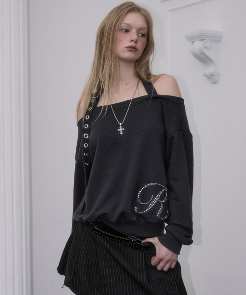 로제프란츠(ROSEFRANTZ) Eyelet Strap Open Sweatshirt [Charcoal] - 사이즈 & 후기 | 무신사