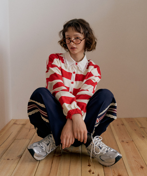 코코모코(COCOMOCO) [ADULT] 마린 레이스 스트라이프 맨투맨_레드 - 사이즈 & 후기 | 무신사