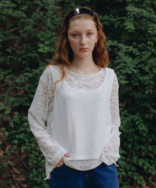 프리터(FRITUR) Lace Layered Long-Sleeved Top Ivory_F253TS06 - 사이즈 & 후기 | 무신사