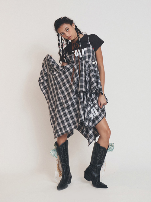 에즈이프 캘리(ASIF CALIE) GYPSY CHECK UNBALANCE DRESS BLACK - 사이즈 & 후기 | 무신사