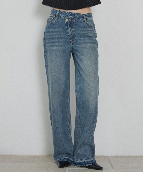 하우스 오브 폰드(HOUSE OF POND) Asymmetric Closing washed Jeans_Blue - 사이즈 ...