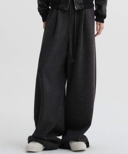 디앤에스알(DNSR) [2차 리오더] 니티드 밴딩 와이드 팬츠 차콜 - 사이즈 & 후기 | 무신사