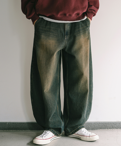 제멋(JEMUT) 스텝스 벌룬 데님팬츠 빈티지옐로우 KJLP2680 - 사이즈 & 후기 | 무신사