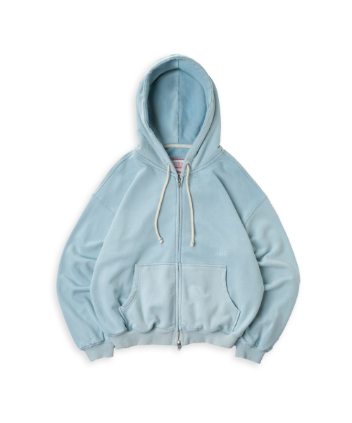 투위드(TUEWID) Tuewid Distressed-Wash Embroidered Zip-Up in Pale Blue ...