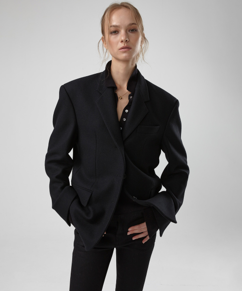 이안조(EAN JO) WOOL TWILL OVERSIZED SINGLE BREASTED JACKET (BLACK) - 사이즈 & 후기 | 무신사