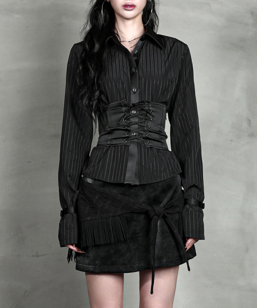 달링유어배드(DARLING, YOU'RE BAD) SATIN MIX CORSET SHIRT #BLACK STRIPE - 사이즈 ...