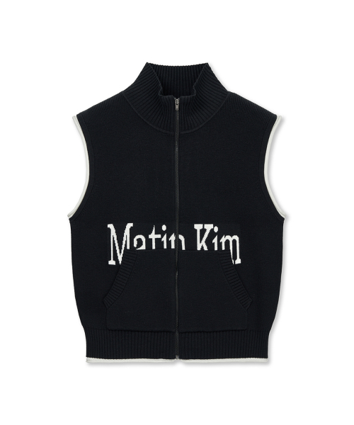 마뗑킴(MATIN KIM) MATIN KIM SPELL POINT KNIT ZIP UP VEST IN BLACK - 사이즈 ...