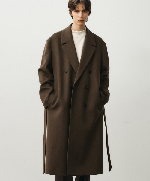 MUSINSA | DRAW FIT Premier Pure Cashmere Robe Double Coat [DARK BROWN]