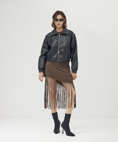 MUSINSA | VIVABROWN 85-VIVA008 Curved Short Leather Jacket Black