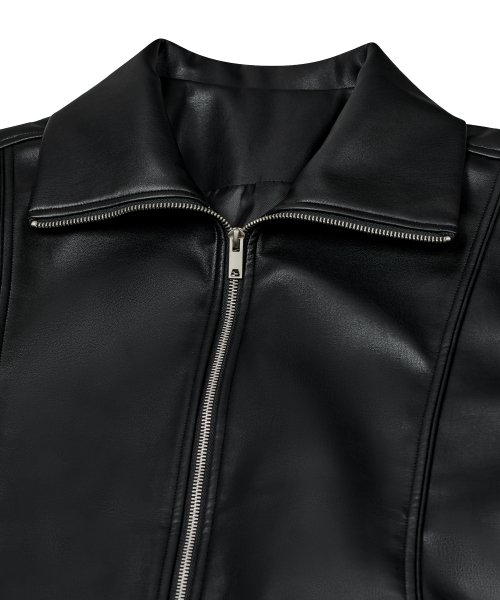 MUSINSA | VIVABROWN 85-VIVA008 Curved Short Leather Jacket Black