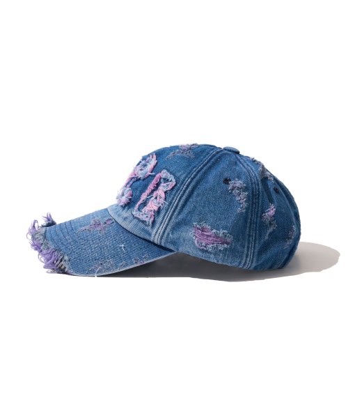 MUSINSA | ETCE DESTROYED LOGO DENIM CAP (VIOLET)