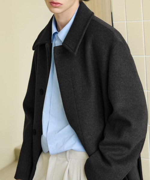 MUSINSA | DRAW FIT Premier Pure Wool Balmacan Coat [CHARCOAL]